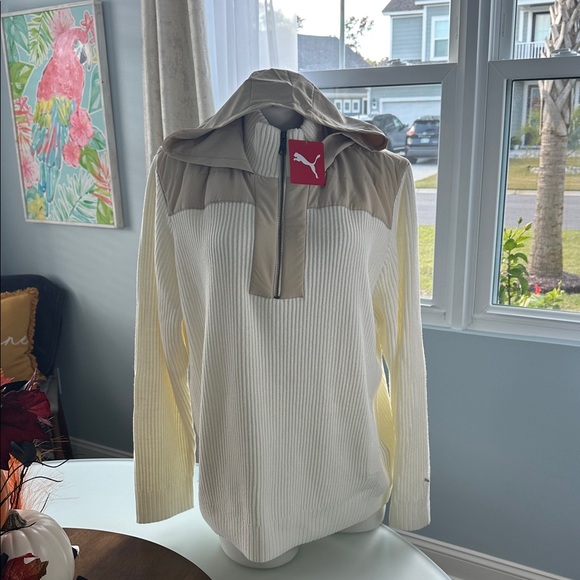 Puma | Sweaters | Puma Tan And White Ribbed Pullover W Jordyn Halfzip ...